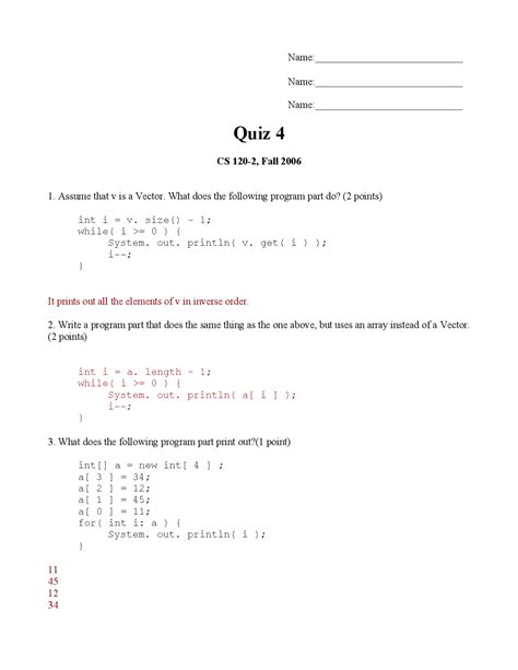 Quiz Four Solved For Computer Science 1 Cs 120 Docsity