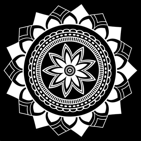 White Color Floral Mandala Ornament On Black Background Premium Vector