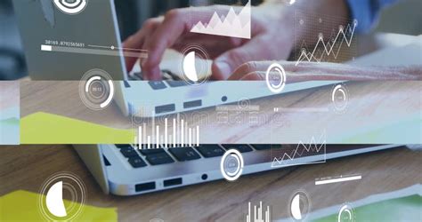 Image Of Data Processing Over Caucasian Businessman Using Laptop In