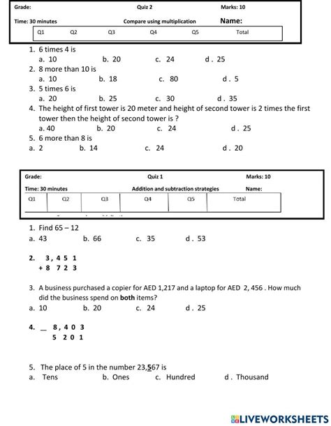 Addition Subtraction Multiplication Quiz Worksheet Live Worksheets Worksheets Library