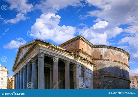 The Pantheon In Rome Italy View Of The Exterior With The Colonnaded