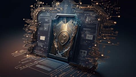 Premium Ai Image A Computer With A Shield And A Shield On It