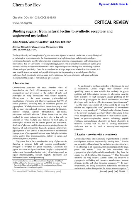Pdf Cheminform Abstract Binding Sugars From Natural Lectins To Synthetic Receptors And
