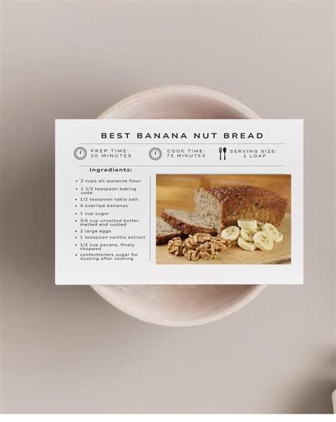 Minimalist Recipe Card Template Printable Canva Design Digital