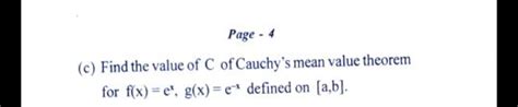 Page C Find The Value Of C Of Cauchy S Mean Value Theorem For F X