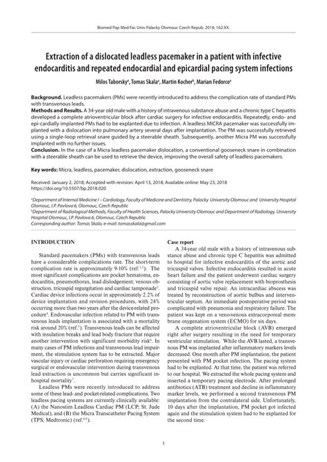 Pdf Extraction Of A Dislocated Leadless Pacemaker In A Patient With Infective Endocarditis And