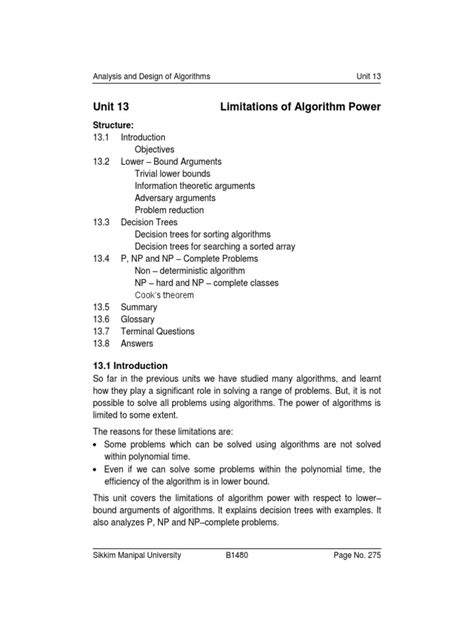 Unit 13 Limitations Of Algorithm Power Structure Pdf Time Complexity Computational