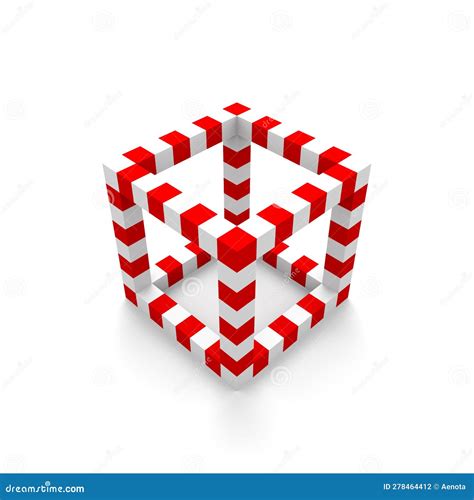 Voxel Low Poly Tabby Barrier Red And White Cube Icon Cubical Logo Concept Isometric 3d Pixel