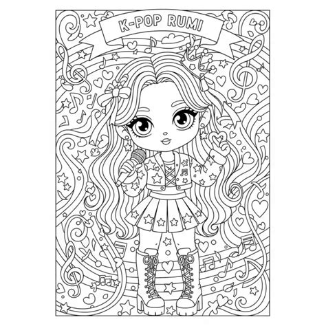 K Pop Idol Rumi Stage Coloring Page Black And White Line Art Lulu Pages