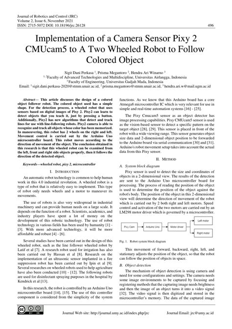 Pdf Implementation Of A Camera Sensor Pixy 2 Cmucam5 To A Two Wheeled