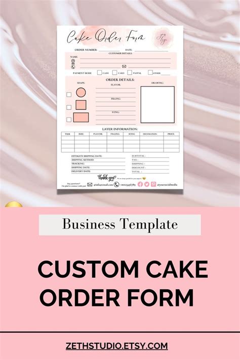 Editable Cake Order Form Small Business Order Forms Template Printable Bakery Custom Order