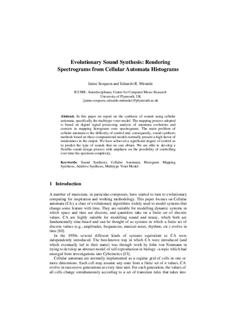 Pdf Evolutionary Sound Synthesis Rendering Spectrograms From