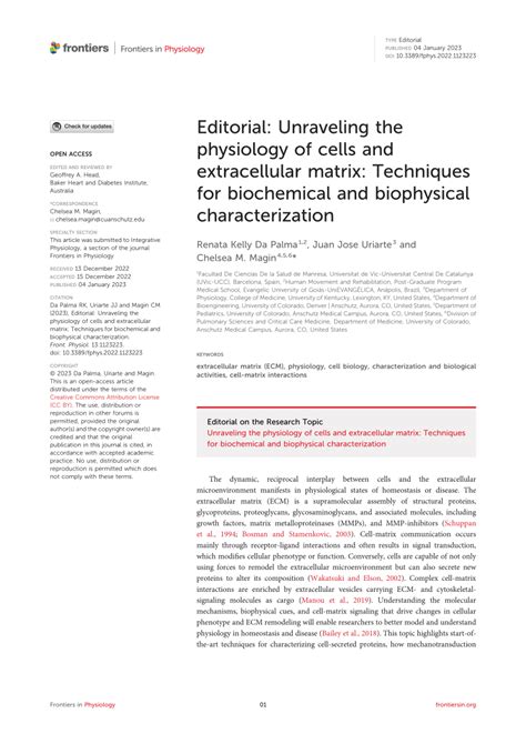 Pdf Editorial Unraveling The Physiology Of Cells And Extracellular