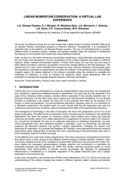 Pdf Linear Momentum Conservation A Virtual Lab Experience