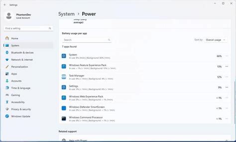 Как в Windows 11 включить показ статистики использования батареи приложениями