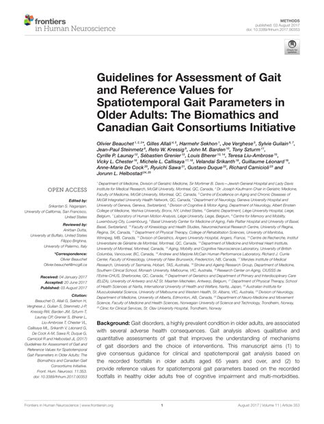 Pdf Guidelines For Assessment Of Gait And Reference Values For Spatiotemporal Gait Parameters