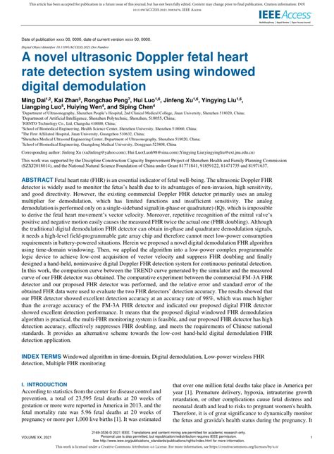 Pdf A Novel Ultrasonic Doppler Fetal Heart Rate Detection System Using Windowed Digital