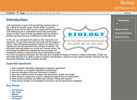 Ga Virtual Learning Biology Cell Reproduction Unit Plan For 9th 10th Grade Lesson Planet