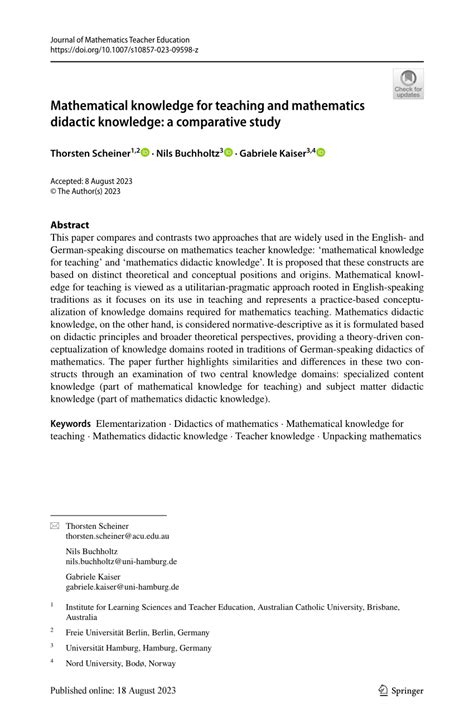 Pdf Mathematical Knowledge For Teaching And Mathematics Didactic