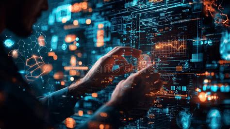 Hands Interacting With Futuristic Digital Interface Stock Image Image Of Hologram Virtual