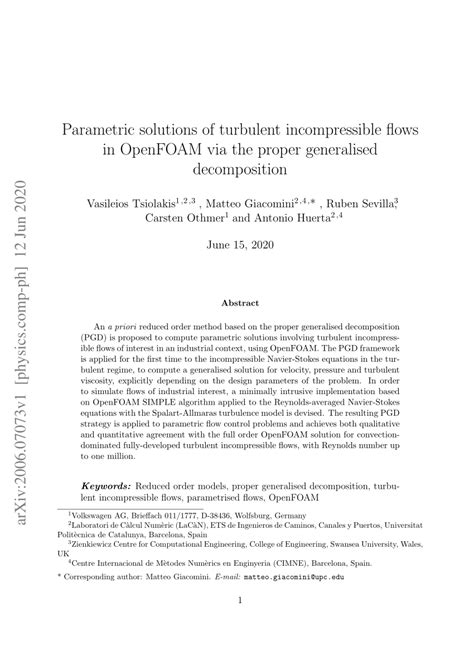 Pdf Parametric Solutions Of Turbulent Incompressible Flows In Openfoam Via The Proper