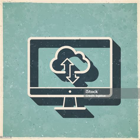 클라우드 다운로드 및 데스크톱 컴퓨터로 업로드합니다 복고풍 빈티지 스타일의 아이콘 오래된 질감의 종이 개념에 대한 스톡 벡터 아트 및 기타 이미지 Istock