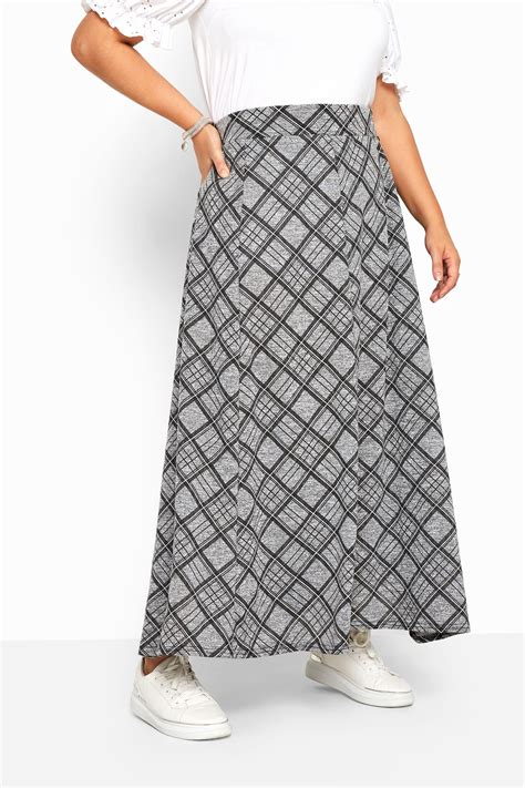 Grey Check Maxi Skirt Yours Clothing