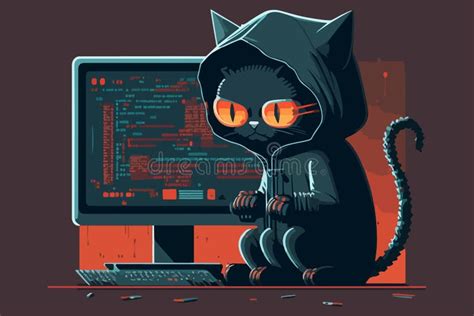 Cat Hacker Vector Illustration Stock Vector Illustration Of Ethical Clothing 274013606