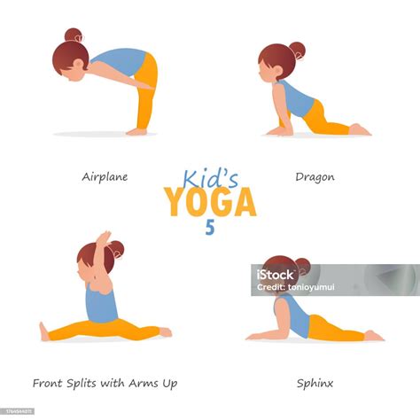 요가 키드 세트 어린이를 위한 체조 또는 운동과 건강한 생활 방식 다른 요가 포즈를 취하는 만화 아이 플랫 디자인의 자식 캐릭터