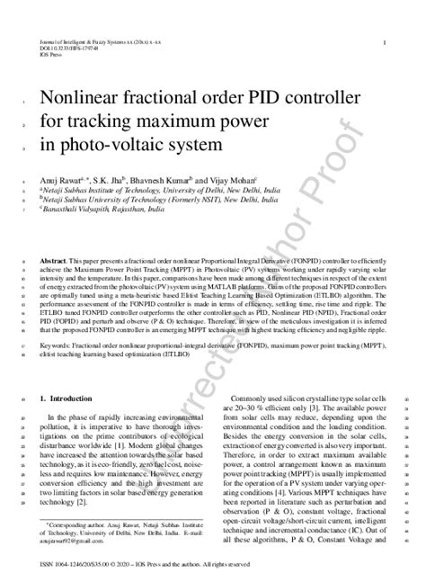 Pdf Nonlinear Fractional Order Pid Controller For Tracking Maximum