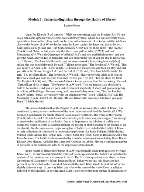 Lecture Notes Module 1 Hadith E Jibraeel Pdf Hadith Muhammad