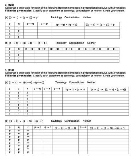 Get Answer 3 12p Construct A Truth Table For Each Of The Following