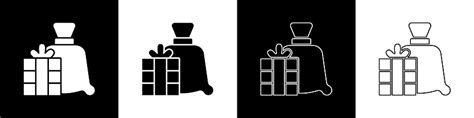 흑백 배경에 고립 된 산타 클로스 가방 선물 아이콘을 설정합니다 크리스마스 선물 자루 메리 크리스마스와 새해 복 많은 새해 벡터 12월에 대한 스톡 벡터 아트 및 기타
