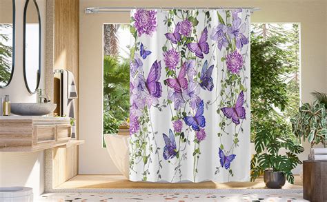 Chiinvent Purple Shower Curtain Butterfly Shower Curtains