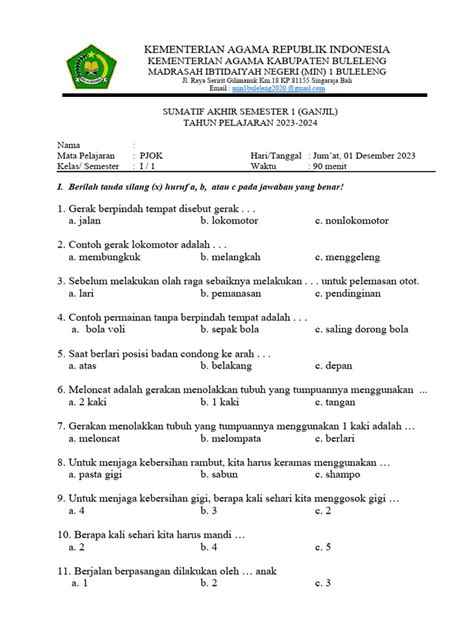 Soal Pas 1 2022 2023 Pjok Pdf