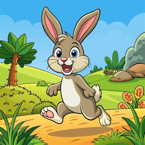 Funny Bunny Hopping Through Grass Cartoon Vector Premium Ai Generated Vector