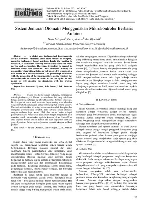 Pdf Sistem Jemuran Otomatis Menggunakan Mikrokontroler Berbasis Arduino