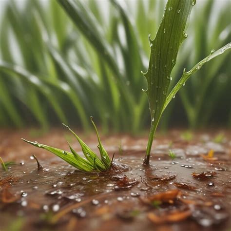 Macro Photography Of Grass And Leaf Premium Ai Generated Image