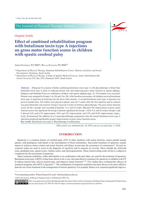 Pdf Effect Of Combined Rehabilitation Program With Botulinum Toxin Type A Injections On Gross