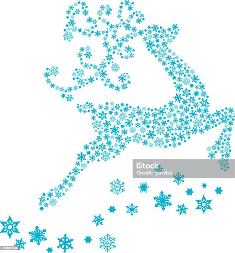 크리스마스 순 록 그리고 눈송이입니다 벡터 일러스트 레이 션 블루 실루엣 흰색 배경에 고립의 12월에 대한 스톡 벡터 아트 및 기타 이미지 Istock