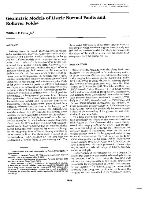 Pdf Geometric Models Of Listric Normal Faults And Rollover Folds 1