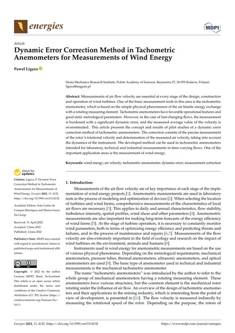 Pdf Dynamic Error Correction Method In Tachometric Anemometers For Measurements Of Wind Energy