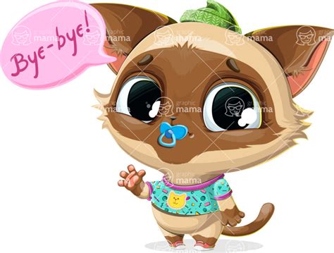 Little Cat Cartoon Character Set Waving Goodbye Graphicmama