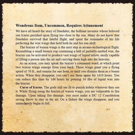 [oc Art] The Brazier Of Waxen Wings A Magical Item With A Mythical