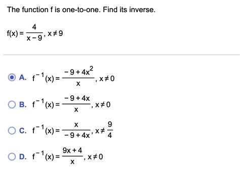 Solved The Function F Is One To One Find Its Inverse F X