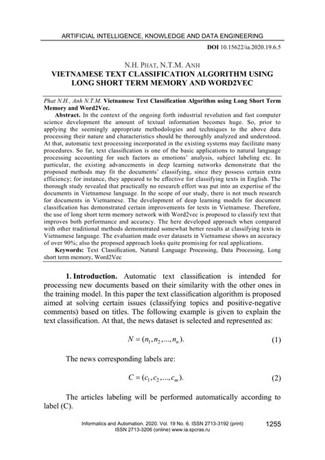Pdf Vietnamese Text Classification Algorithm Using Long Short Term