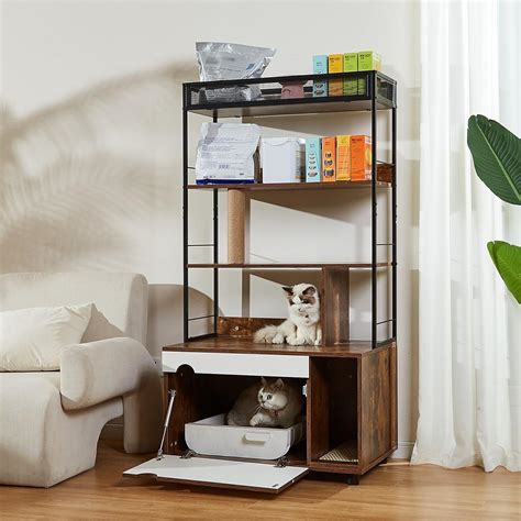 Doicah Litter Box Enclosure With 3 Tier Shelves Hidden Cat