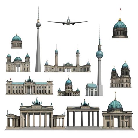 Premium Vector A Drawing Of A Building With A Plane Flying In The Background