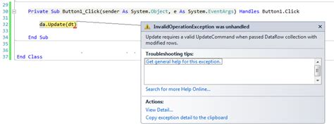 Adonet Insert Update And Delete Using The Sqlcommandbuilder Ged Meads Blog Vbcity The