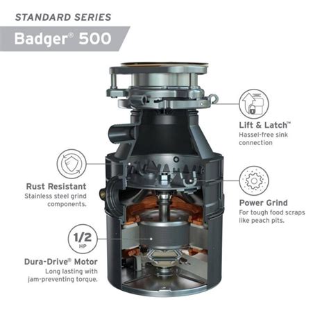 Insinkerator Badger 500 Badger 500 Lift And Latch Standard Series 1 2 Hp Continuous Feed Garbage